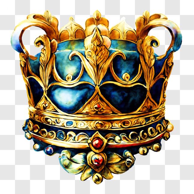 Download Blue and Gold Crown with Ornaments and Jewels PNGs Online ...