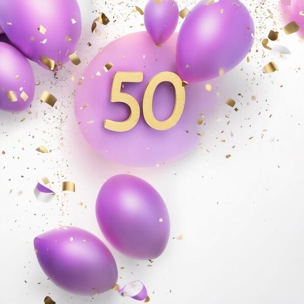 Download 50th Anniversary Celebration with Purple Balloons and Gold Confetti Backgrounds Online ...