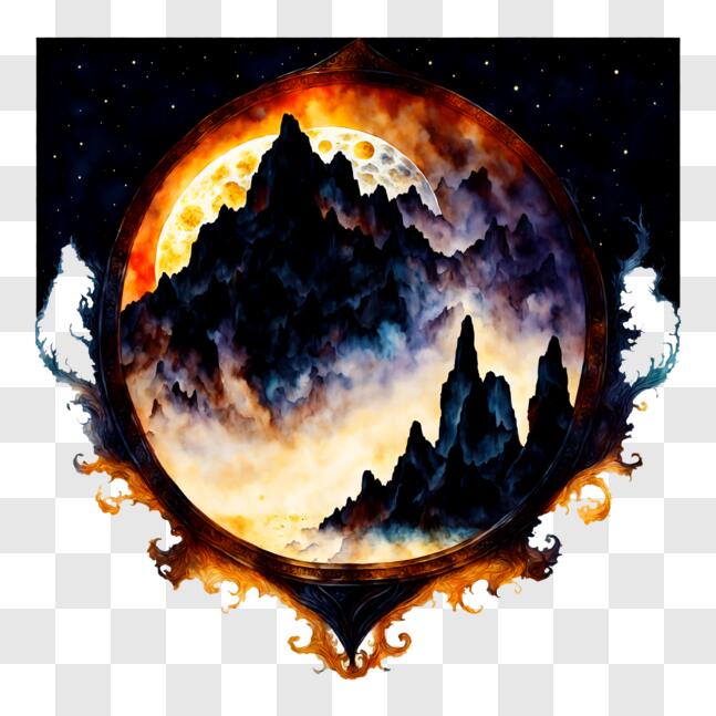 Download Fantasy Mountain Landscape with Moon and Mythical Creature ...