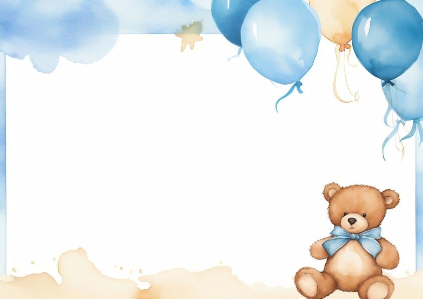 Download Watercolor Frame with Teddy Bears and Blue Balloons ...