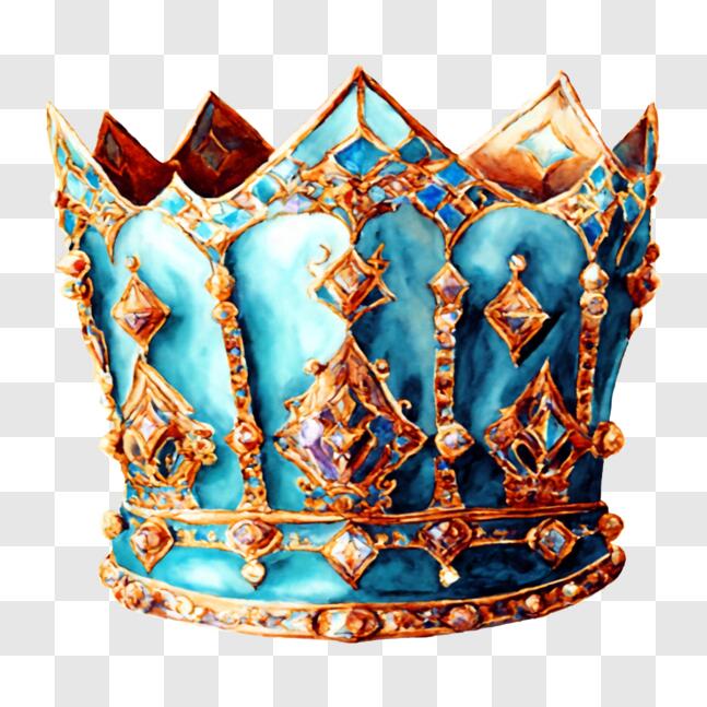 Download Blue and Gold Crown with Diamonds PNGs Online - Creative Fabrica