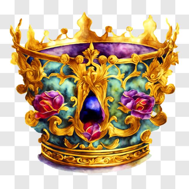 Download Ornamental Gold and Blue Crown with Floral Design PNGs Online ...