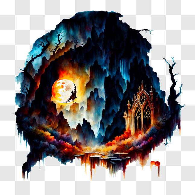 Download Icy Landscape with Moon and Witches Painting PNGs Online ...