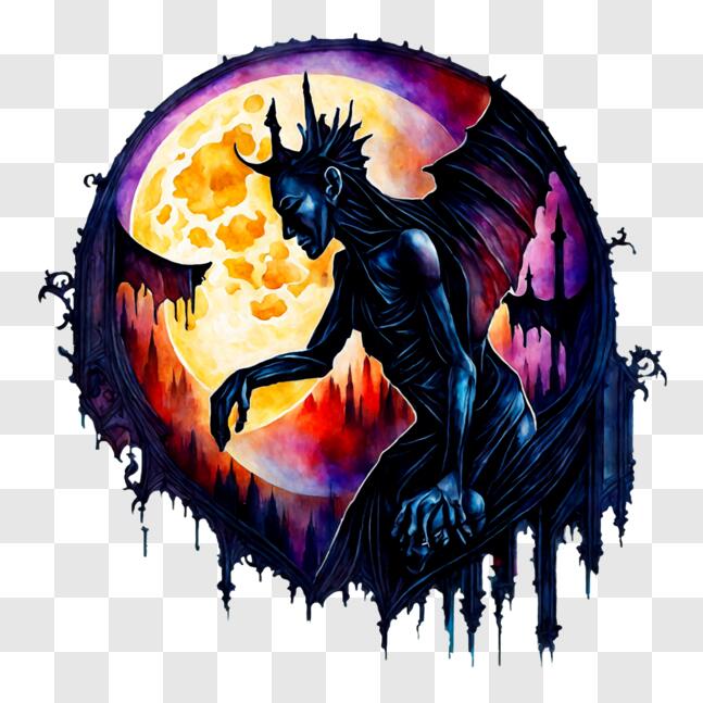 Download Illustration of a Demon Standing in Front of a Full Moon PNGs ...