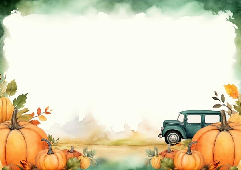 Download Watercolor Fall Background with Truck and Pumpkins Backgrounds ...