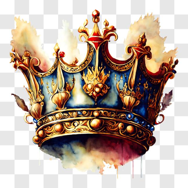 Download Floating Blue and Gold Watercolor Crown PNGs Online - Creative ...