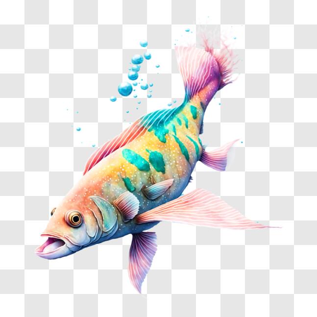 Download Colorful Fish Swimming in Water with Bubbles PNGs Online ...