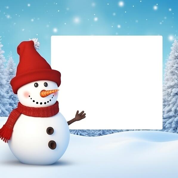 Download Snowman Holding Empty Board in Snowy Winter Landscape ...