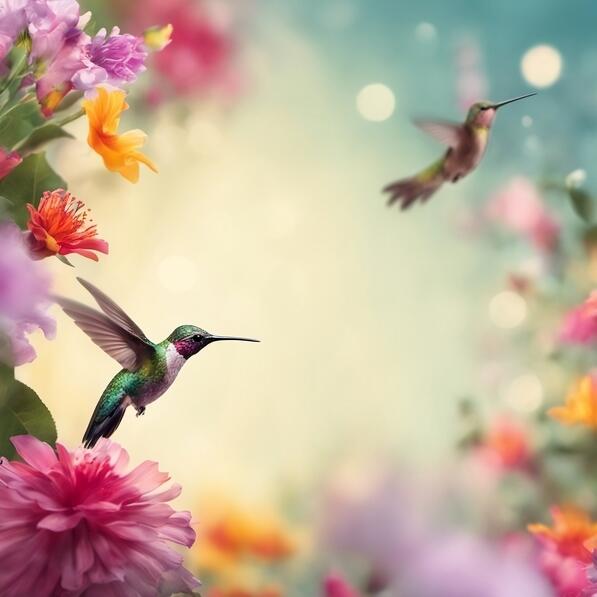 Download Hummingbirds Flying Over Colorful Flowers Backgrounds Online ...
