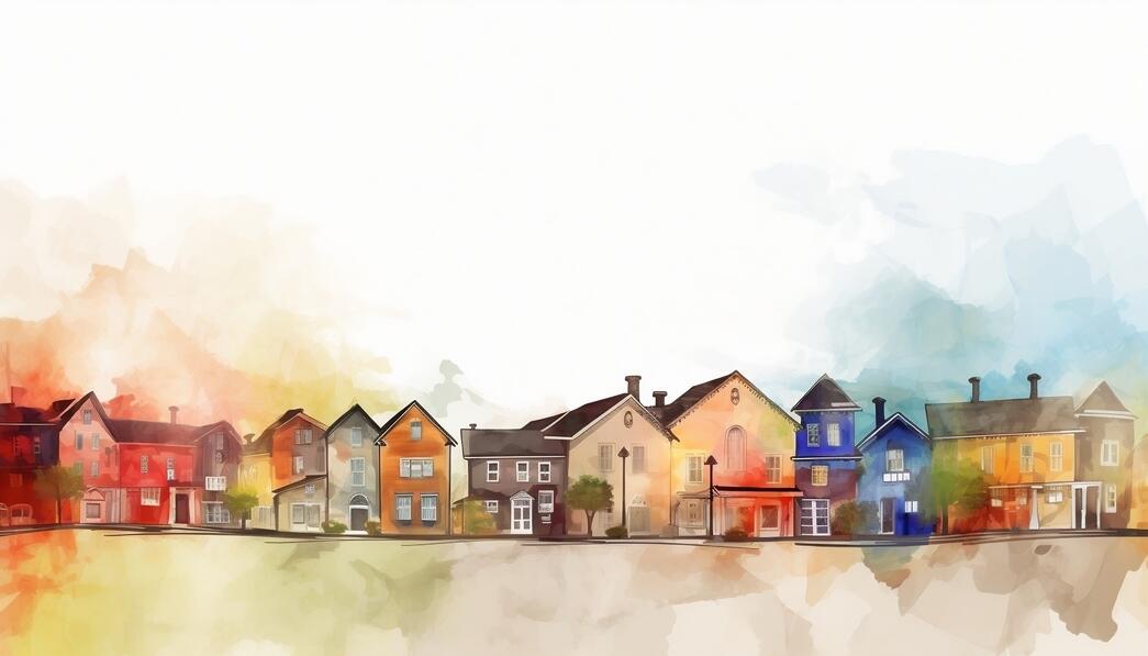 Download Colorful Urban Houses Watercolor Painting Backgrounds Online ...