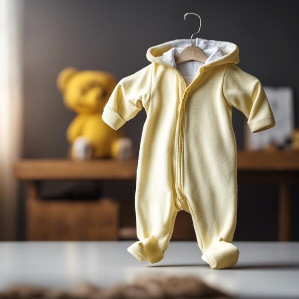 Download Baby's Yellow Onesie Hanging on Wall with Teddy Bears Mockups ...