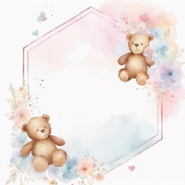 Download Watercolor Teddy Bear Frame for Baby's Nursery Backgrounds ...