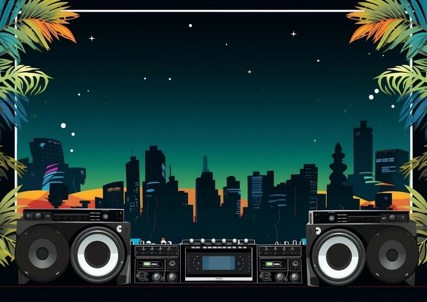 Download DJ playing music with boomboxes and palm trees Backgrounds ...