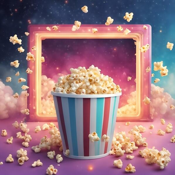 Download Popcorn Bowl in Movie Theater Frame with Falling Popcorn ...