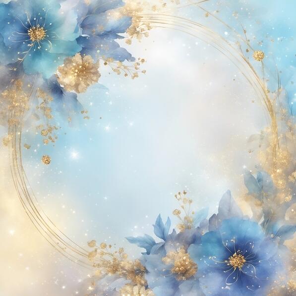 Download Blue and Gold Floral Oval Frame with Glitter Background ...