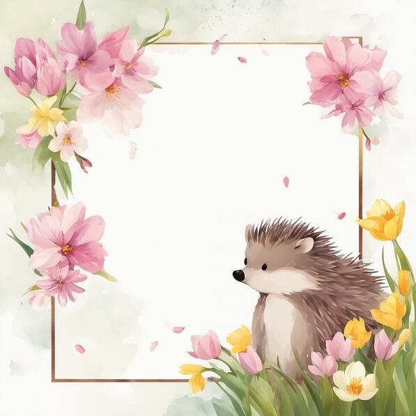 Download Watercolor Hedgehog in Spring Flowers and Daffodils ...