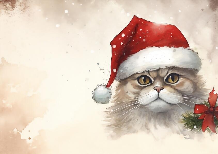 Download Cute Cat Wearing an Orange Santa Hat Backgrounds Online ...