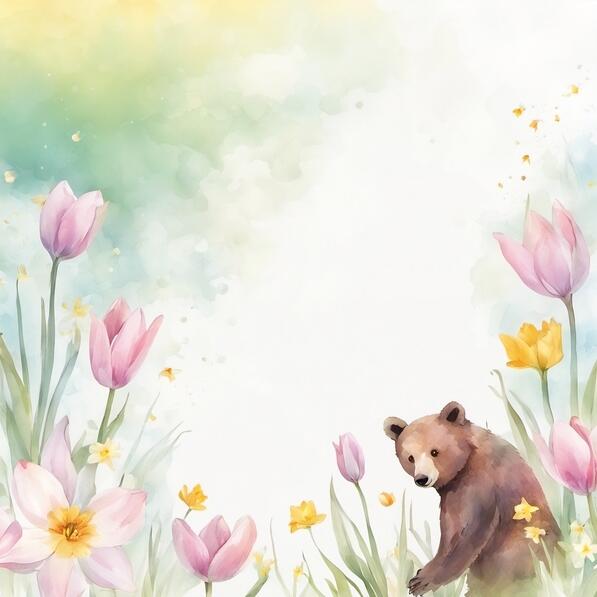 Download Brown Bear Surrounded by Flowers and Butterflies in Spring ...