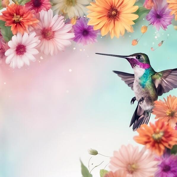 Download Colorful Hummingbird Flying Among Flowers Backgrounds Online ...