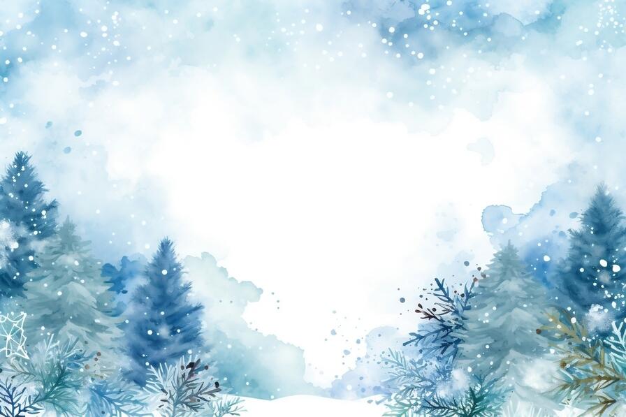 Download Winter Watercolor Background with Snowy Trees and Pine Cones ...