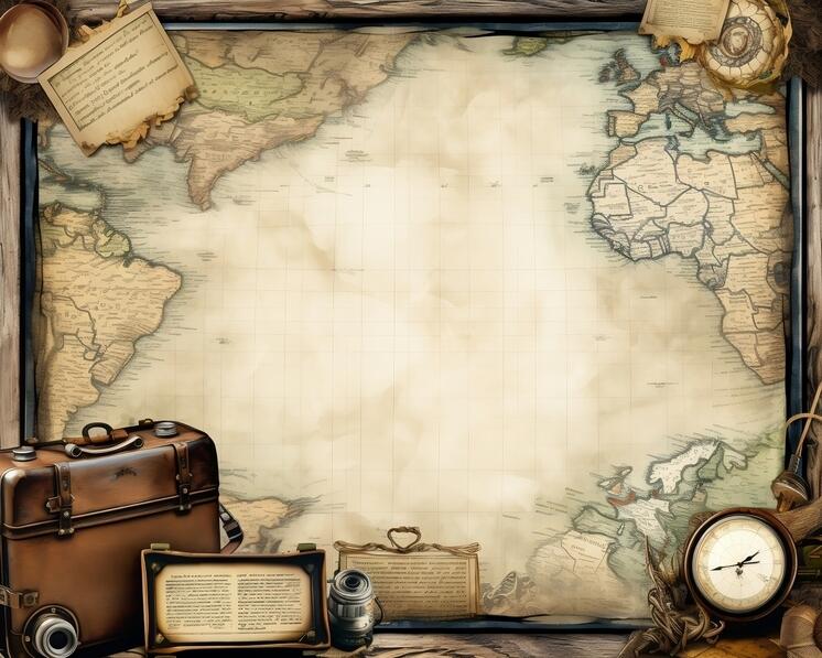 Download Vintage Map Frame with Suitcase and Travel Accessories ...