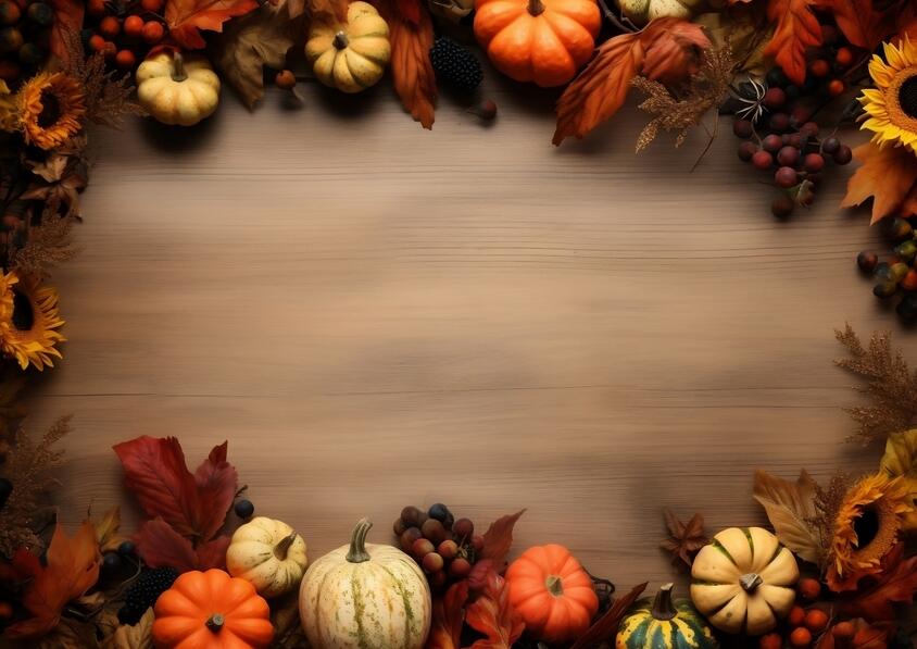 Download Wooden Background with Autumn Leaves, Pumpkins, and Sunflowers ...