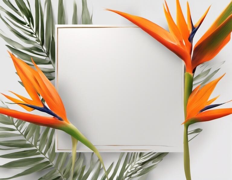 Download Orange Bird of Paradise Flower and Palm Leaves on White ...
