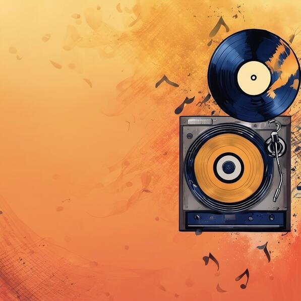 Download Stylized Music Player and Turntable on Orange Background ...