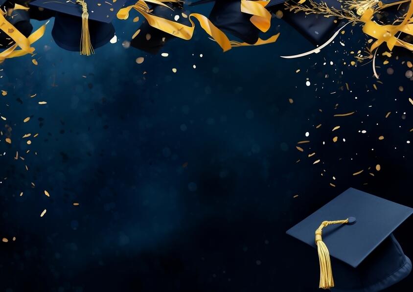 Download Graduation Hats and Gold Confetti on a Black Background ...