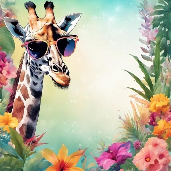 Download Giraffe with Sunglasses in a Colorful Garden Backgrounds ...