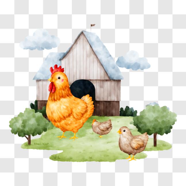 Download Farm Life: Chicken and Chickens in Front of a Barn PNGs Online ...