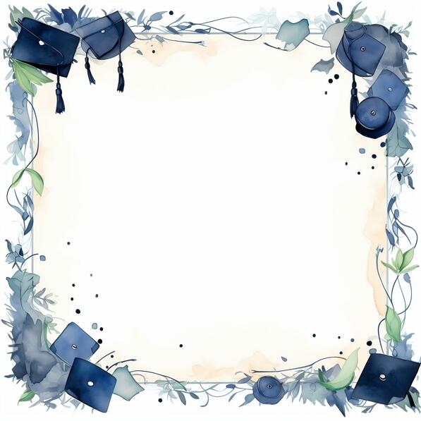 Download Watercolor Graduation Frame with Hats, Flowers, and Leaves ...