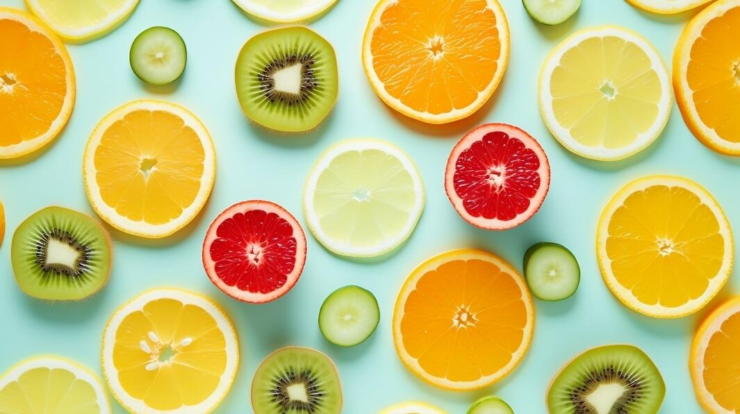 Download Colorful Citrus Fruits on Blue Background Backgrounds Online ...