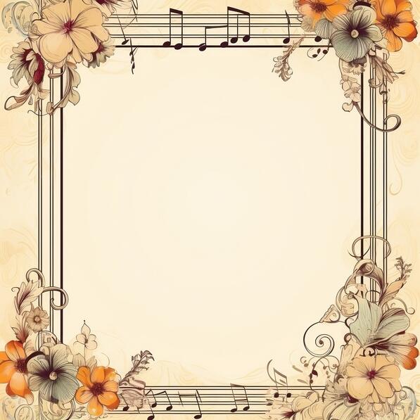 Download Floral Frame with Music Notes and Flowers on Beige Background ...