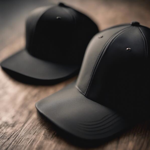 Download Two Black Baseball Hats on Wooden Surface Mockups Online ...