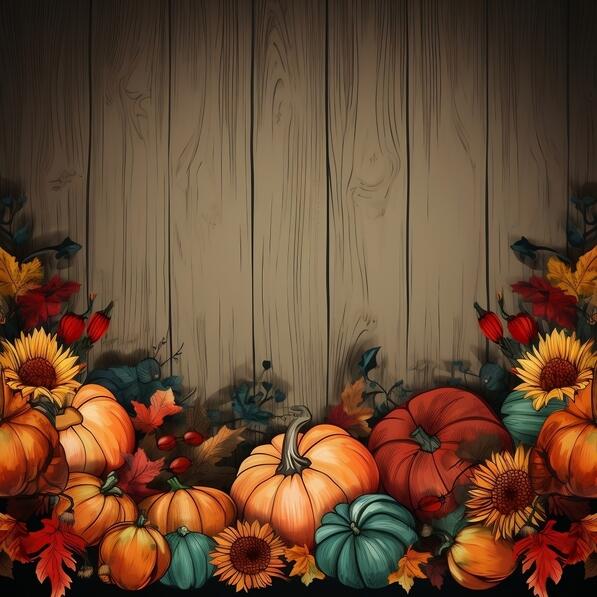 Download Autumn-themed Wooden Background with Pumpkins, Leaves, and ...