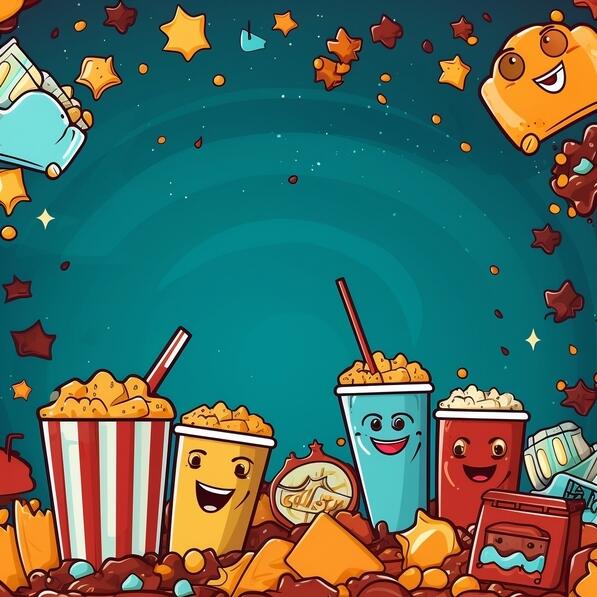 Download Cartoon-style Movie Night Background with Popcorn and Drinks ...