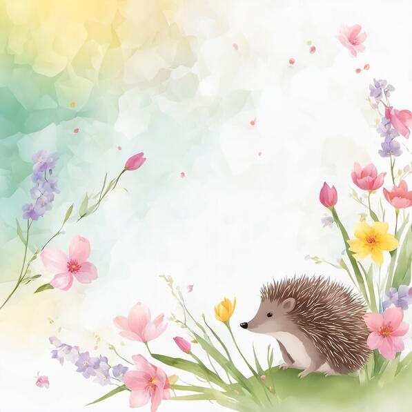 Download Cute Hedgehog in Grass with Colorful Floral Background ...