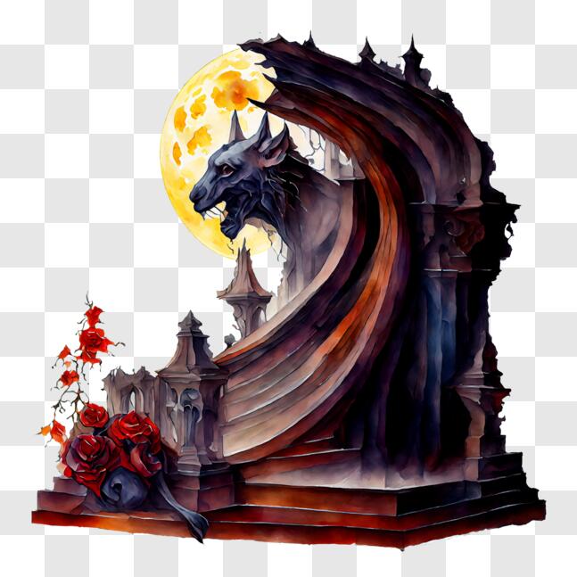 Download Gothic-themed Artwork with Decorated Staircase and Full Moon ...