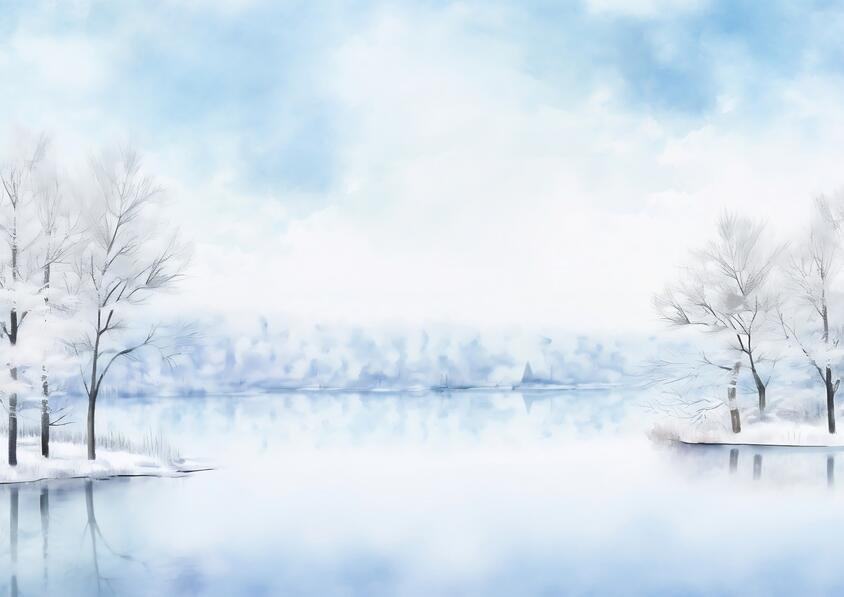 Download Winter Landscape with Snow-Covered Trees and Frozen Lake ...