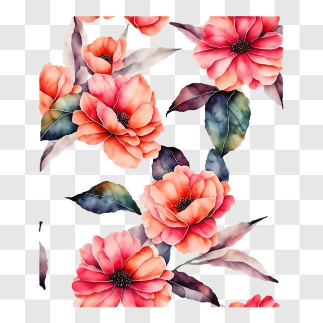 Download Seamless Floral Pattern with Pink and Orange Flowers PNGs ...