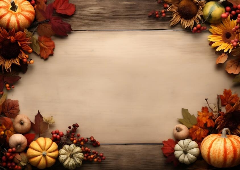 Download Autumn-themed wooden background with fall decorations ...