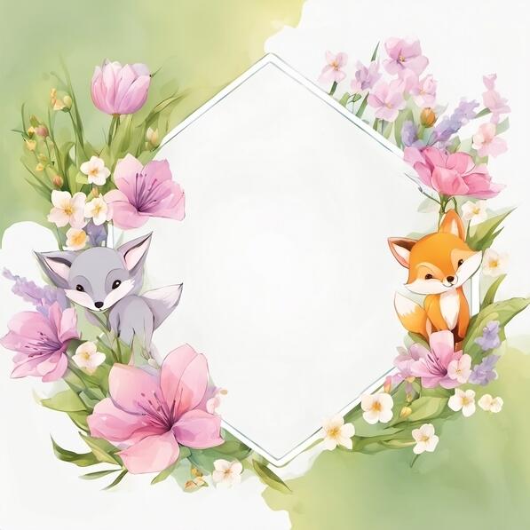 Download Watercolor Fox Frame with Flowers Backgrounds Online ...