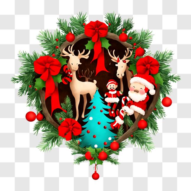 Download Christmas Wreath with Reindeer and Santa Claus PNGs Online ...