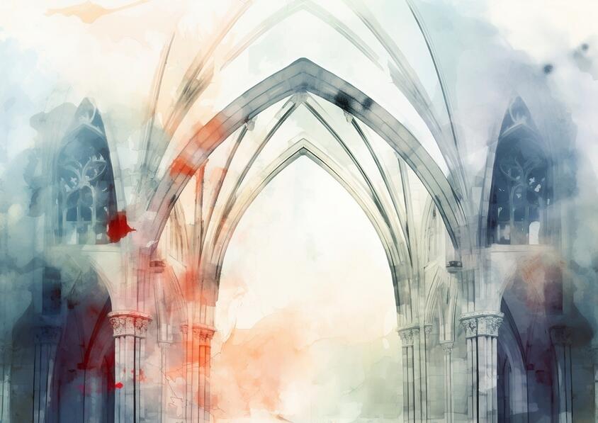 Download Watercolor Painting of Colorful Church Entrance with Arched ...