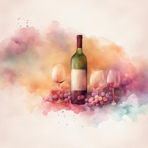 Download Watercolor Painting of Wine Bottle and Glasses Backgrounds ...