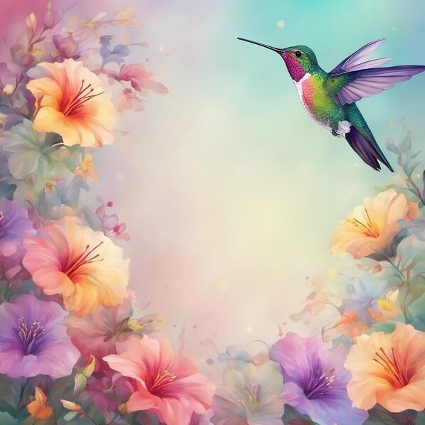 Download Abstract Painting of Colorful Hummingbird and Flowers ...