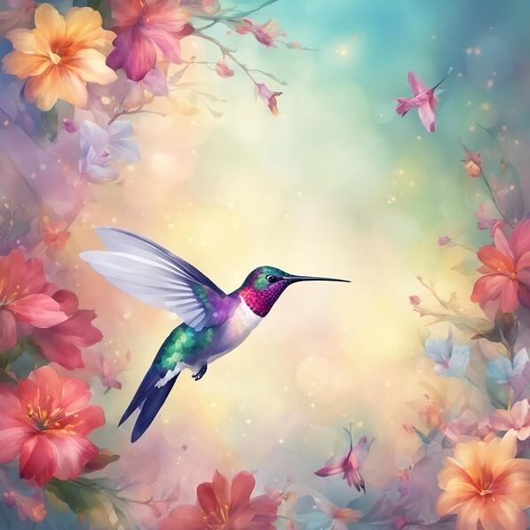 Download Colorful Hummingbird in a Vibrant Floral Setting Backgrounds ...