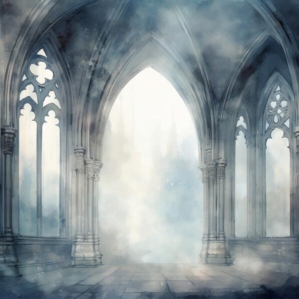 Download Gothic-styled Room with Arches and Fog Backgrounds Online ...