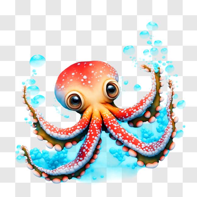 Download Octopus swimming in a blue pool with bubbles PNGs Online ...